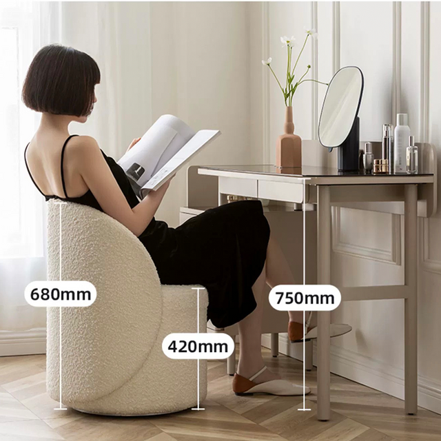 Nordic Round Boucle Vanity Stool - CharmyDecor