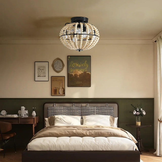 etro Oak Wood Ceiling Fan Light with White Beads - 18 – CharmyDecor
