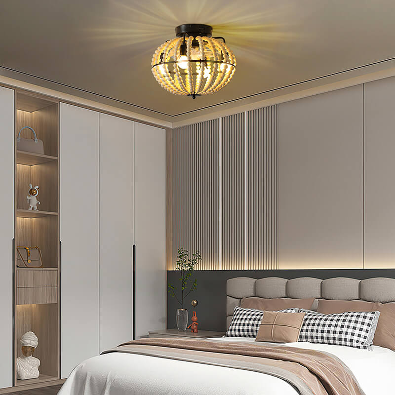 etro Oak Wood Ceiling Fan Light with White Beads - 18 – CharmyDecor
