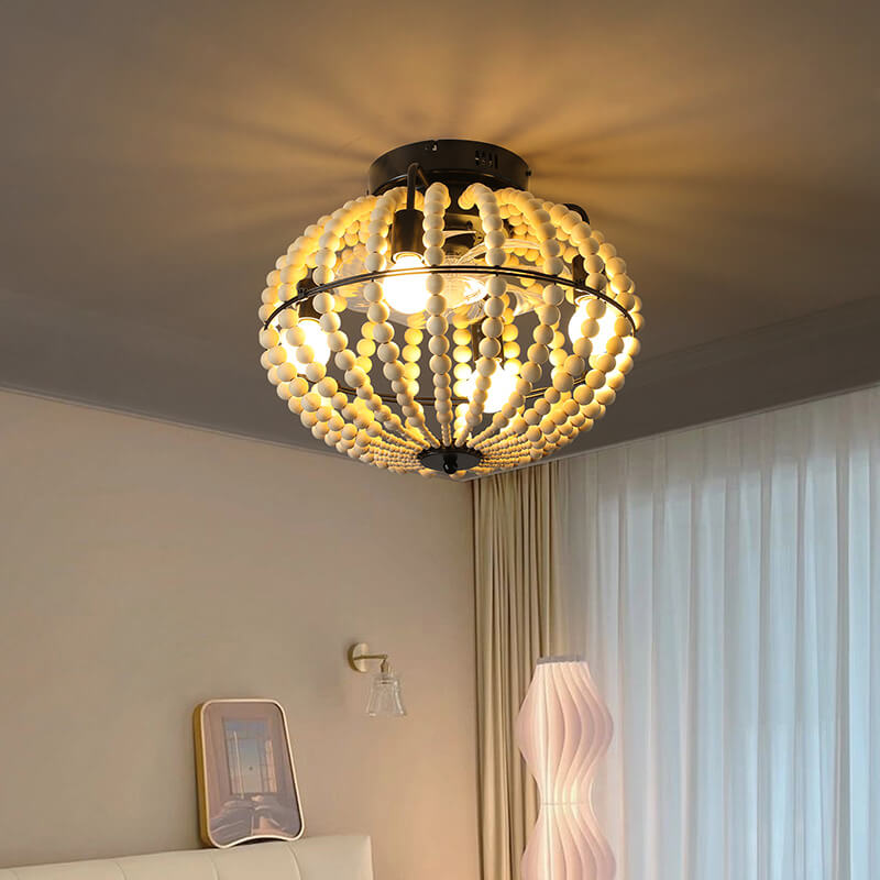 etro Oak Wood Ceiling Fan Light with White Beads - 18 – CharmyDecor