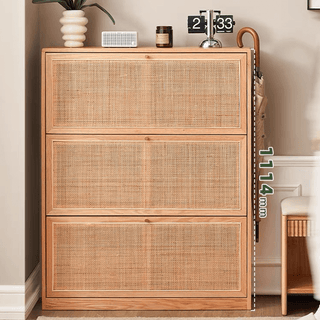 Stylish 3-Tier Rattan & Wood Shoe Rack for Home – CharmyDecor