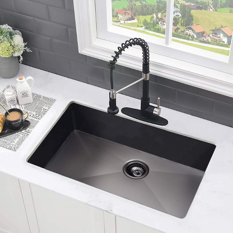 32" Black Stainless Steel Undermount Sink with Grid – CharmyDecor