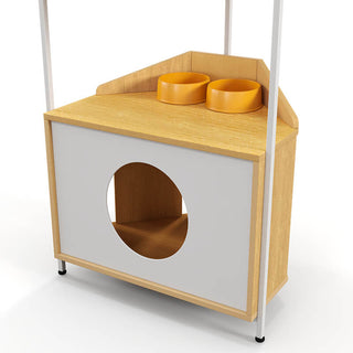 58” Wooden Corner Cat Tower with Feeding & Climbing Area – CharmyDecor