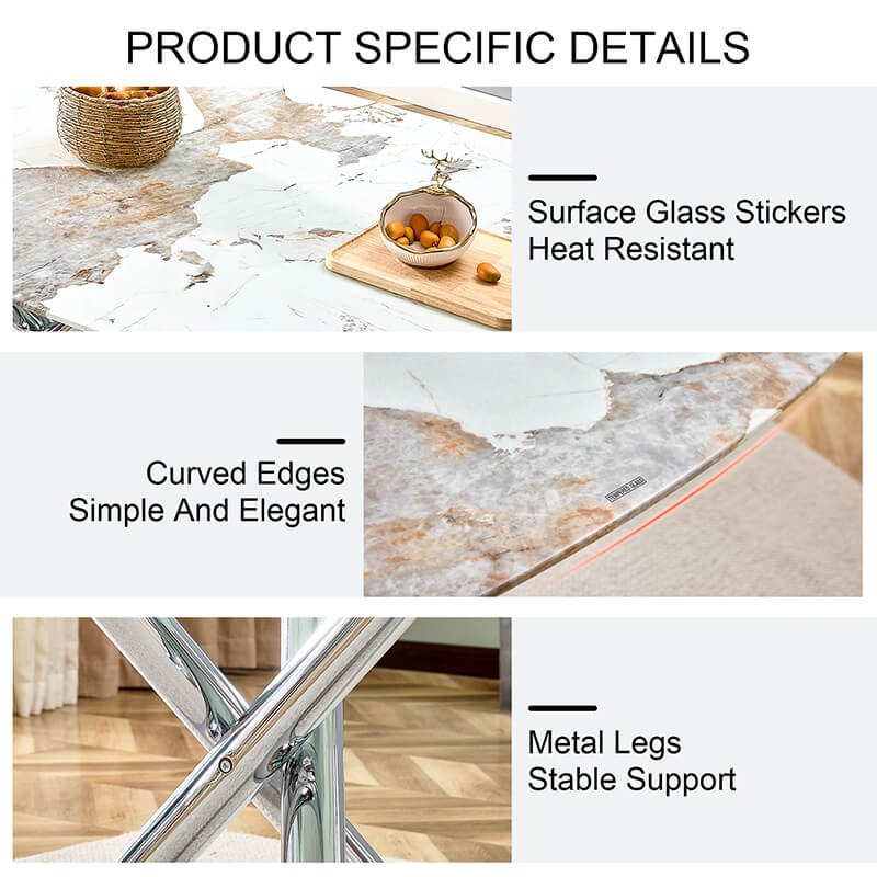 70.87" Modern Faux Marble Glass Dining Table - CharmyDecor