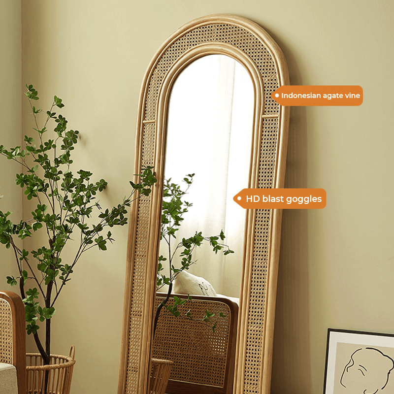 Boho Rattan Frame Full Length Mirror - Stylish Decor Piece – CharmyDecor