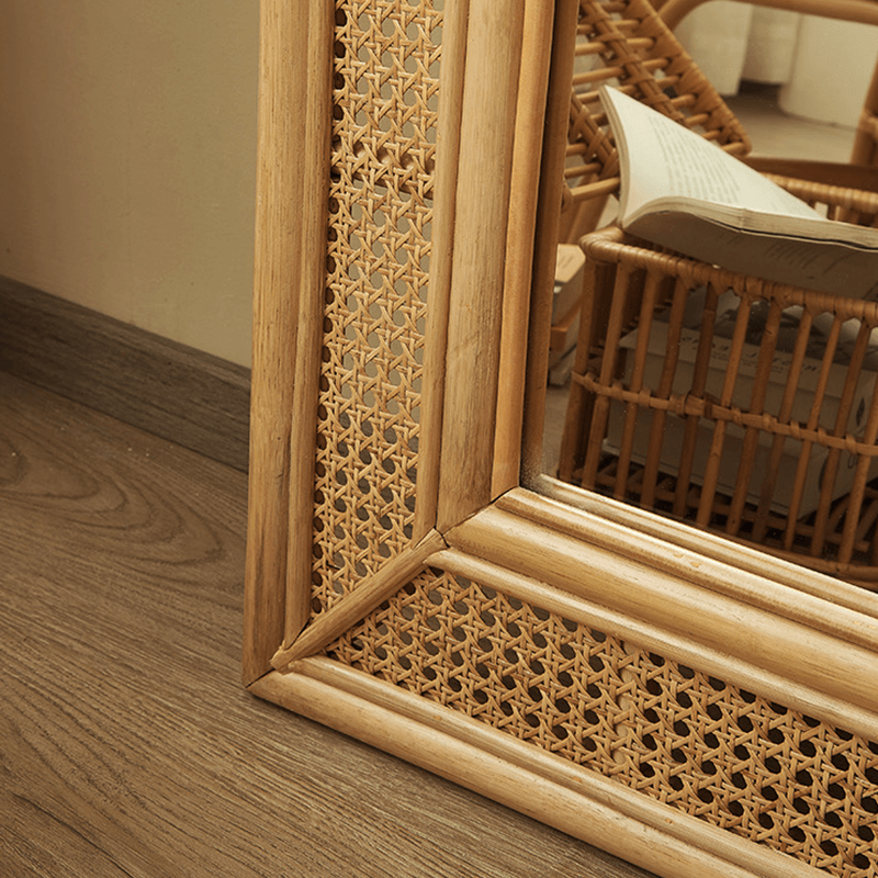 Boho Rattan Frame Full Length Mirror - Stylish Decor Piece – CharmyDecor
