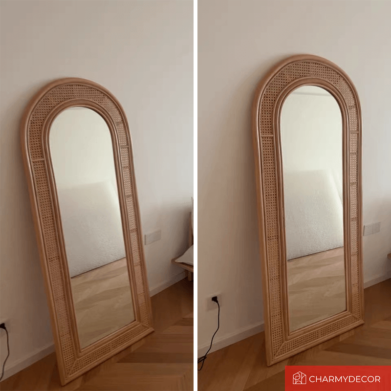 Boho Rattan Frame Full Length Mirror - Stylish Decor Piece – CharmyDecor