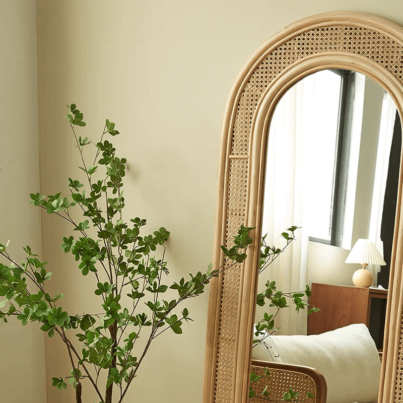Boho Rattan Frame Full Length Mirror - Stylish Decor Piece – CharmyDecor