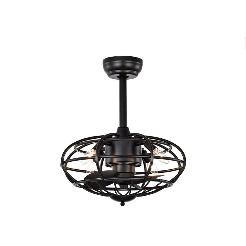 18" Black Caged Ceiling Fan with Remote Control, Timer- CharmyDecor