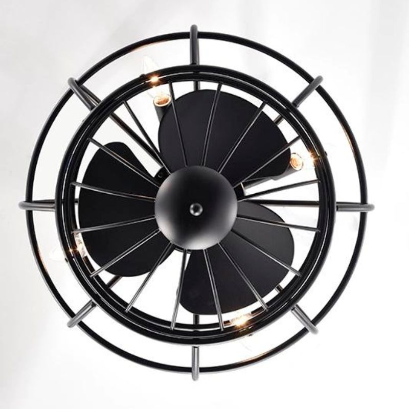 18" Black Caged Ceiling Fan with Remote Control, Timer- CharmyDecor