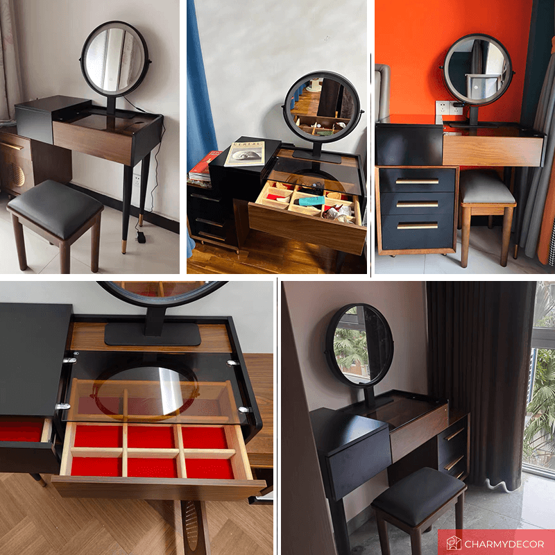 Eva Dressing Table with LED Mirror - Vanity with LED Mirror - CharmyDecor