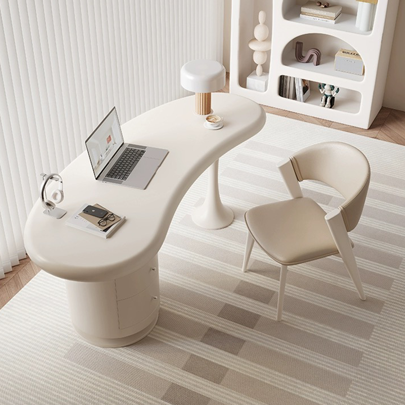 Irregular Shaped Wooden Office Desk with Chair – CharmyDecor