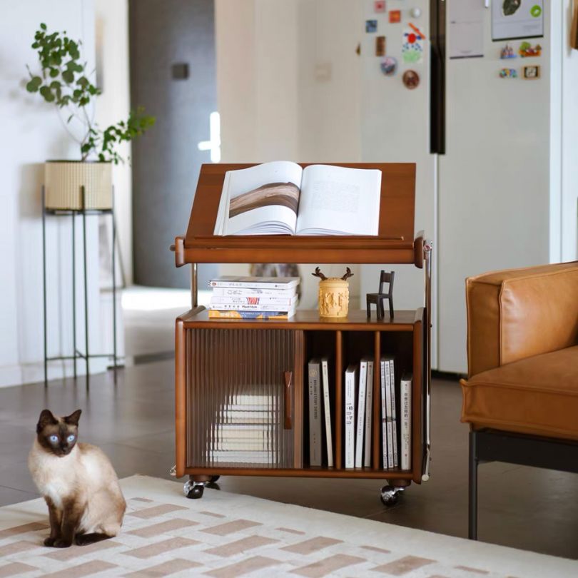 Mid-Century Retractable Side Table with Shelf – CharmyDecor