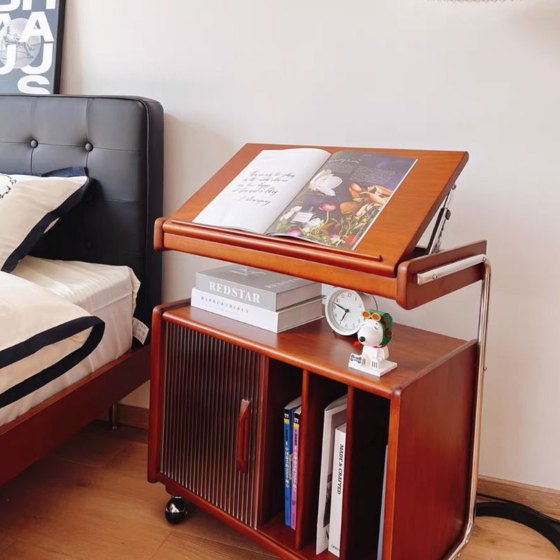 Mid-Century Retractable Side Table with Shelf – CharmyDecor