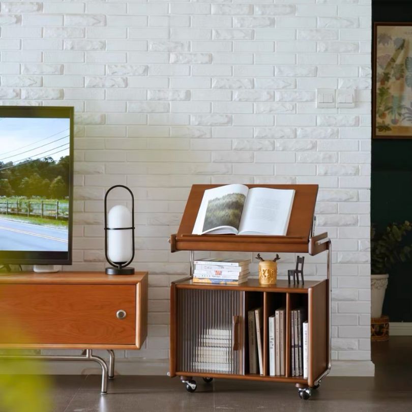 Mid-Century Retractable Side Table with Built-in Shelf – CharmyDecor