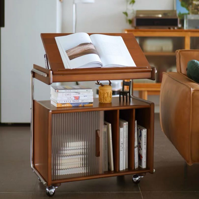 Mid-Century Retractable Side Table with Built-in Shelf – CharmyDecor