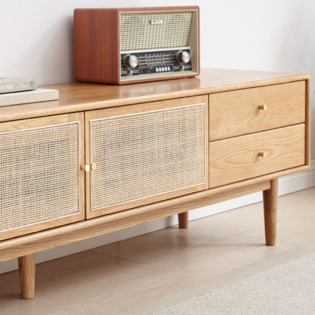 Minimalist Solid Wood and Rattan TV Stand – CharmyDecor