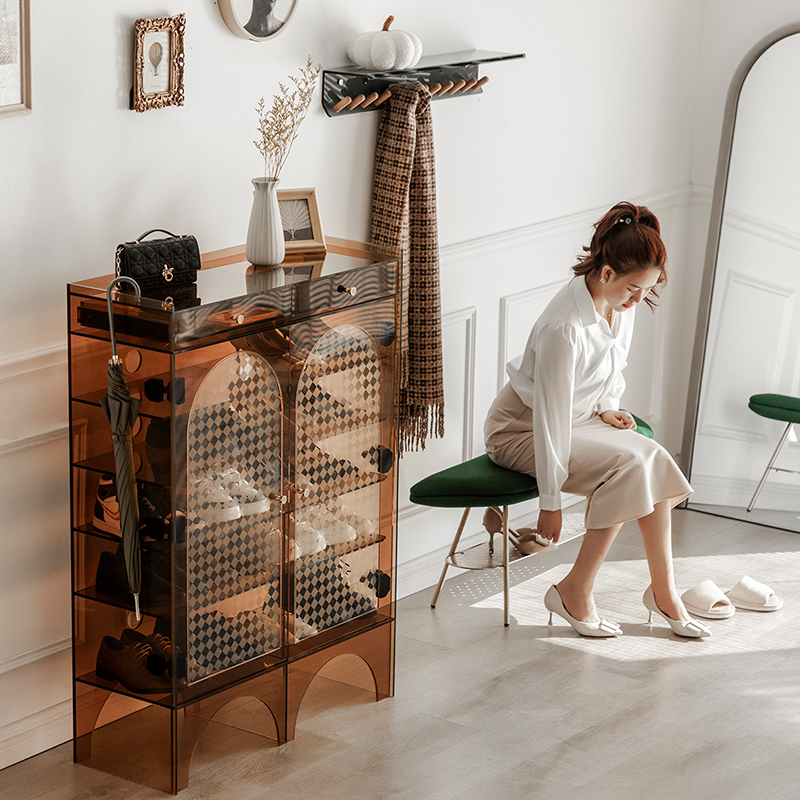 Sleek Acrylic Shoe Cabinet with Doors for Entryway – CharmyDecor