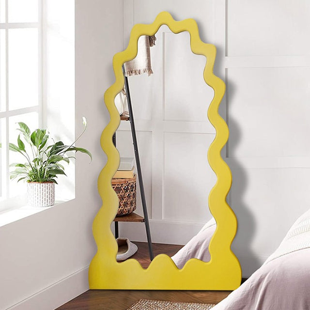 Contemporary Yellow Wavy Frame Floor Mirror Decor – CharmyDecor