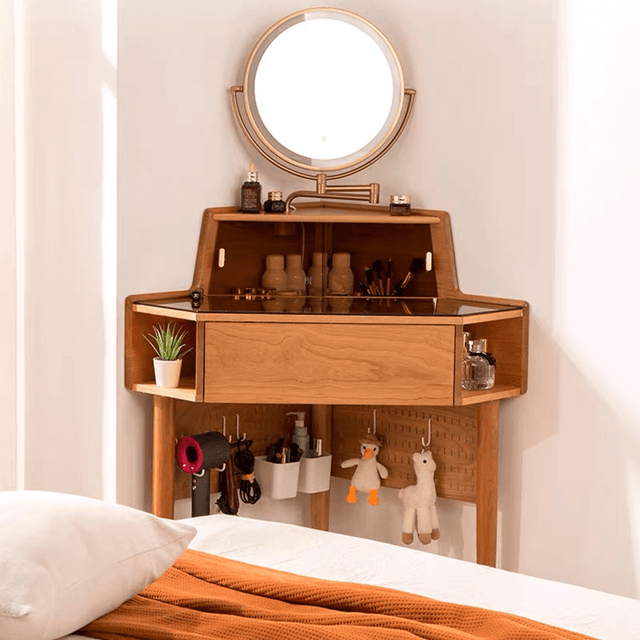 Contemporary Corner Makeup Vanity Table with Mirror – CharmyDecor
