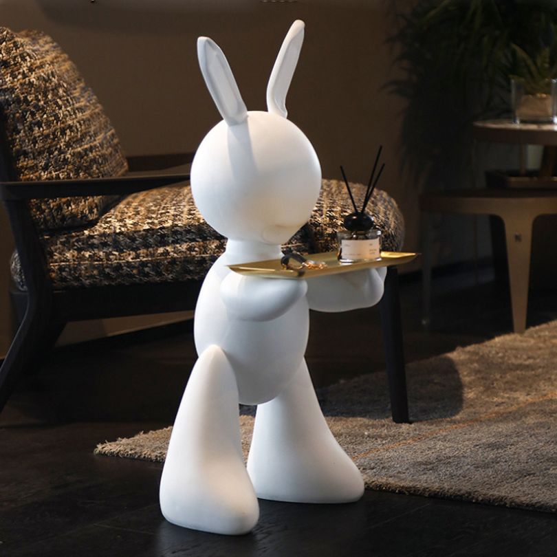 Modern Decorative Resin Rabbit Statue with Tray- CharmyDecor