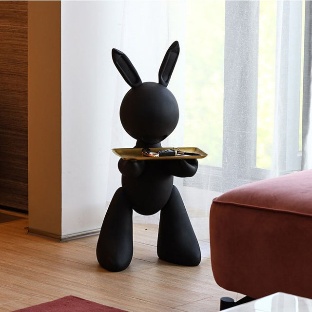 Modern Decorative Resin Rabbit Statue with Tray- CharmyDecor