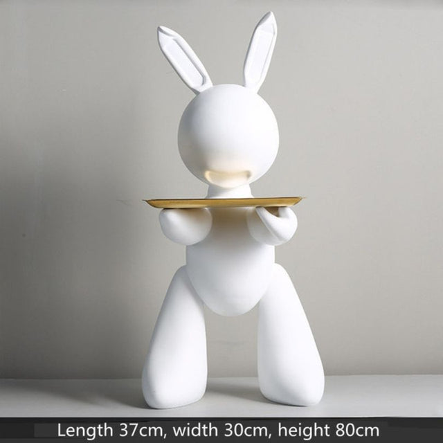 Modern Resin Rabbit Statue with Tray - Decorative Sculpture – CharmyDecor