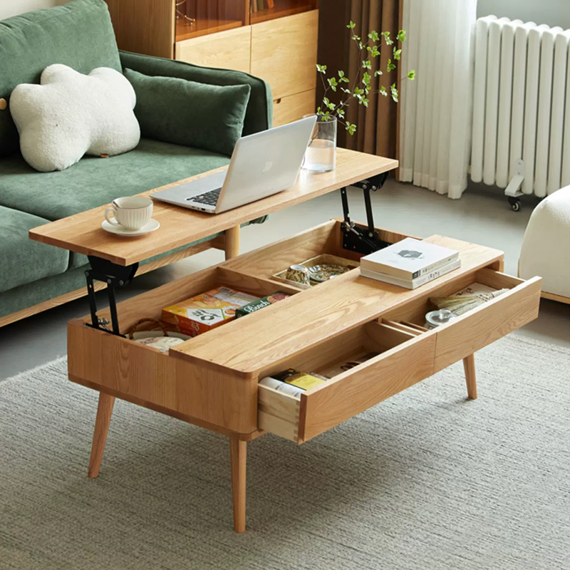 Wooden Coffee Table with Sliding Rail Doors – CharmyDecor