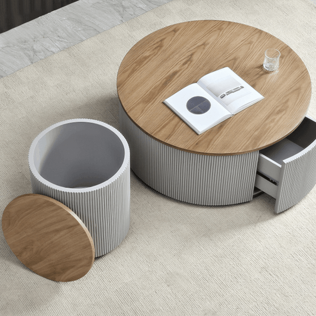 Stylish Round Coffee Table with Concealed Storage Drawers – CharmyDecor