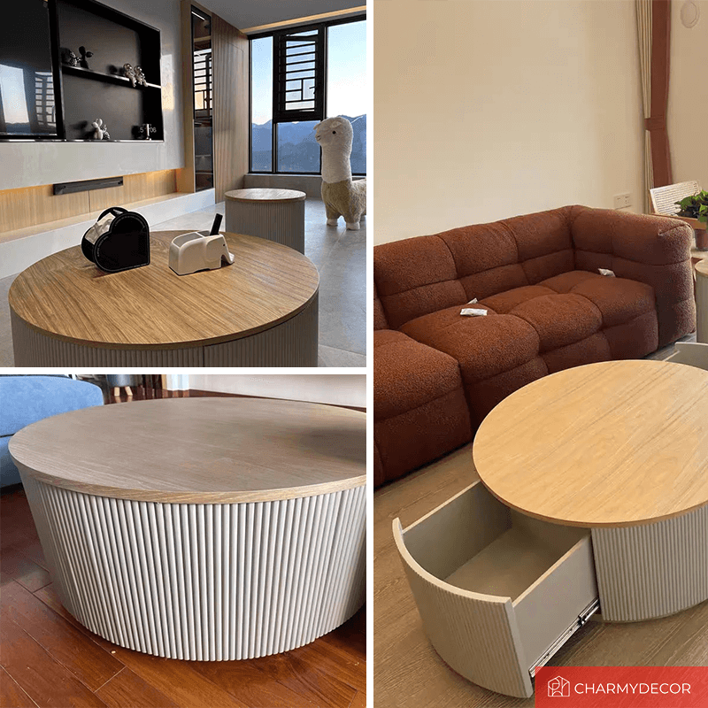 Modern Round Coffee Table with Hidden Drawers – CharmyDecor