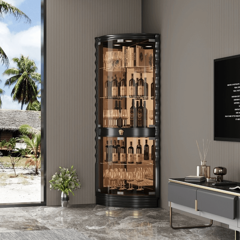 Contemporary Triangle Wine Cabinet with Glass Front Door – CharmyDecor