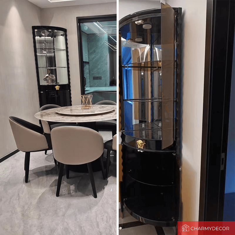 Contemporary Triangle Wine Cabinet with Glass Front Door – CharmyDecor