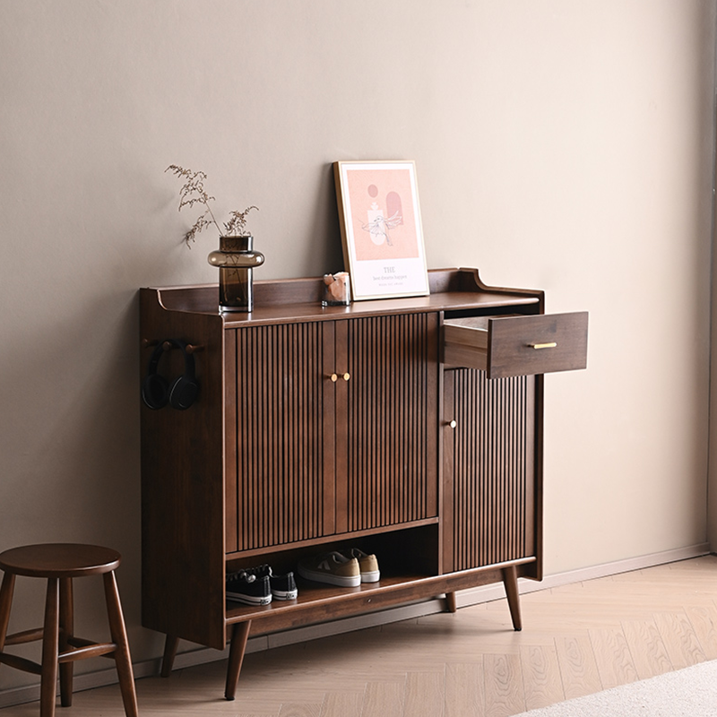 Contemporary Walnut Shoe Cabinet with Reeded Wood Doors – CharmyDecor