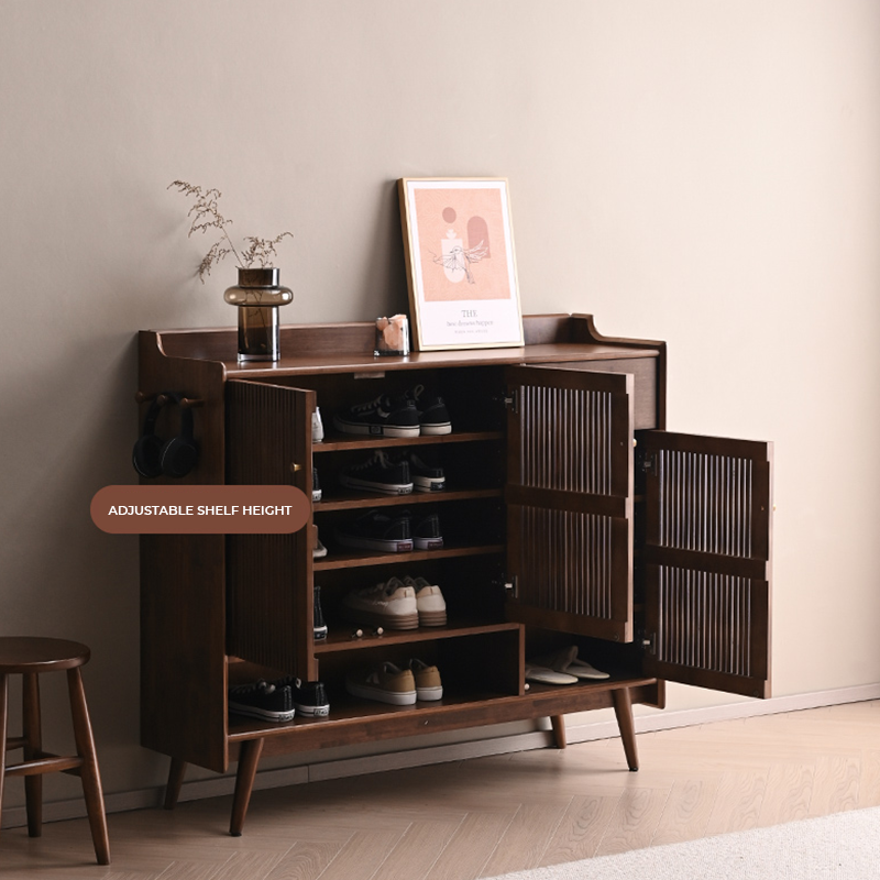 Contemporary Walnut Shoe Cabinet with Reeded Wood Doors – CharmyDecor