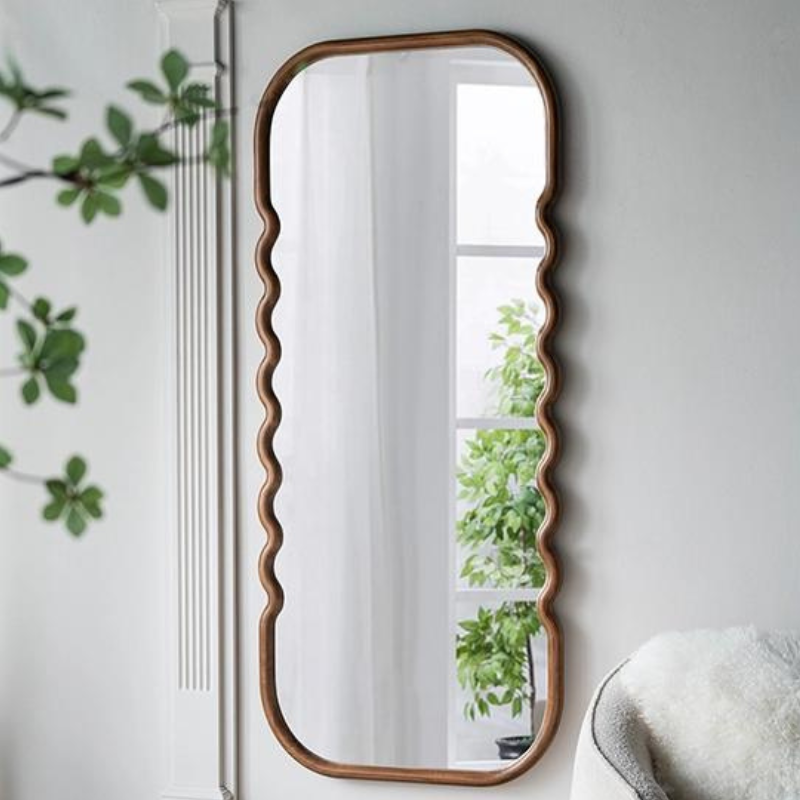 Luxurious Wavy Full Length Abstract Floor Mirror with Gold Frame ...