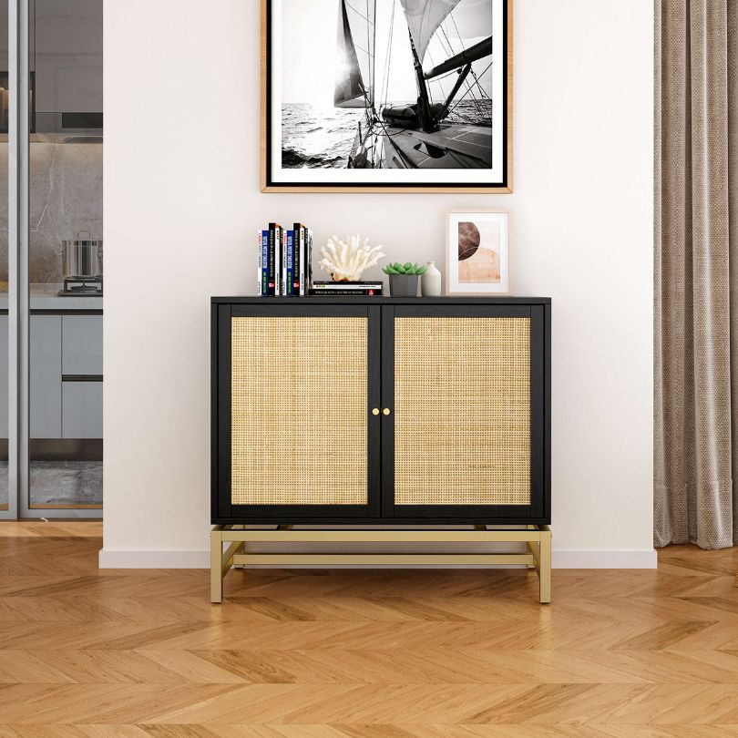 Elegant Nordic Rattan 2-Door Cabinet for Modern Living – CharmyDecor