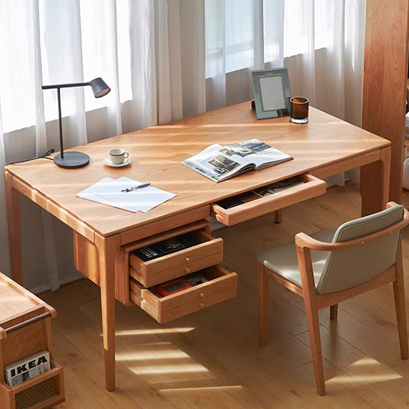 Long Rectangular Office Desk with Drawers – CharmyDecor