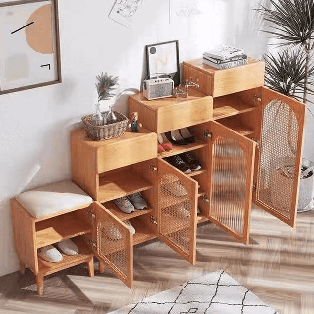 Rattan Shoe Storage Cabinet & Bench - CharmyDecor