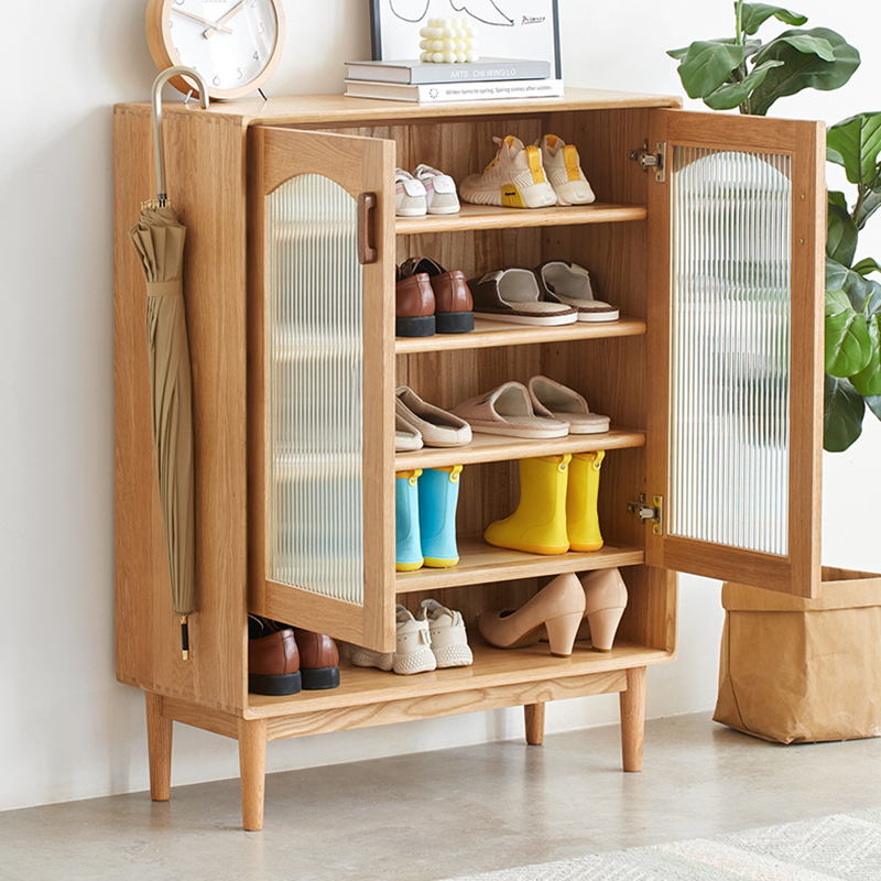 Nordic Solid-Wood Shoe Cabinet with Doors - CharmyDecor