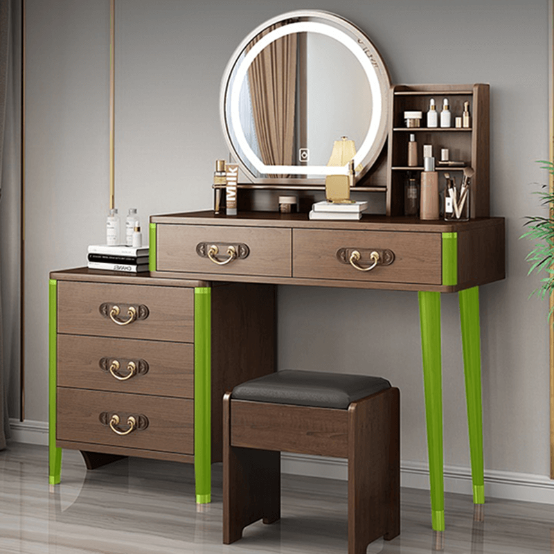 Nordic Solid Wood Vanity Table with Mirror & Drawers – CharmyDecor