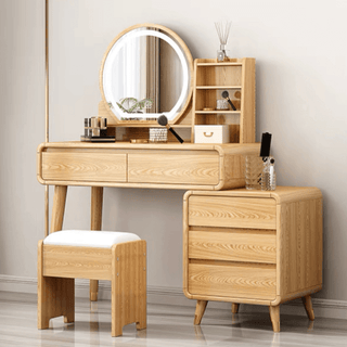 Nordic Solid Wood Vanity Table with Mirror & Drawers – CharmyDecor