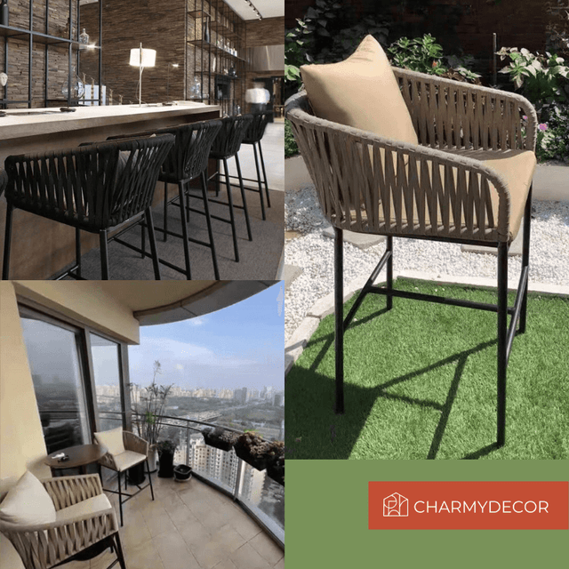 Rattan High Bar Table and Chair Set- CharmyDecor