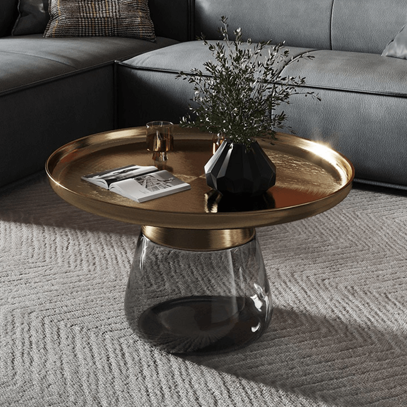 Round Bell Glass Coffee Table- Small/Gray / Electroplating Iron ...