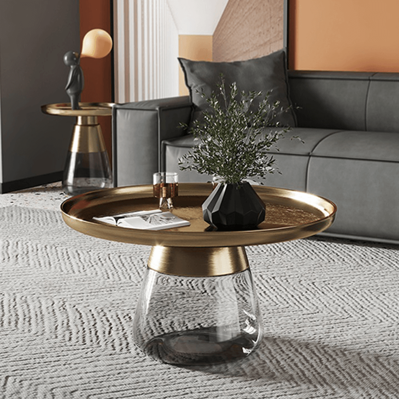 Round Bell Glass Coffee Table- Small/Gray / Electroplating Iron ...