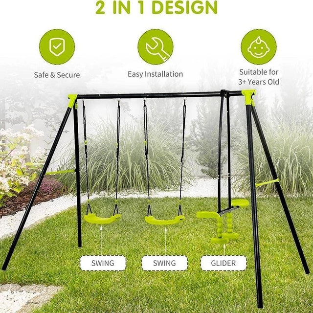 100 Inch Outdoor A-Frame Swing Set with Swings & Glider – CharmyDecor