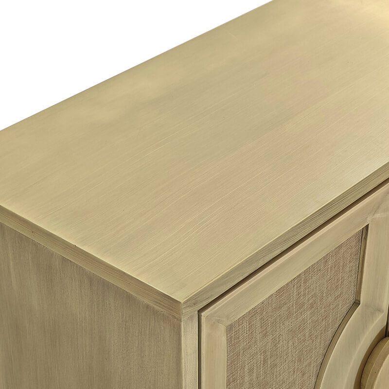 Vintage Natural 4-Door Cabinet with Linen Decorated Doors and Half Moo ...