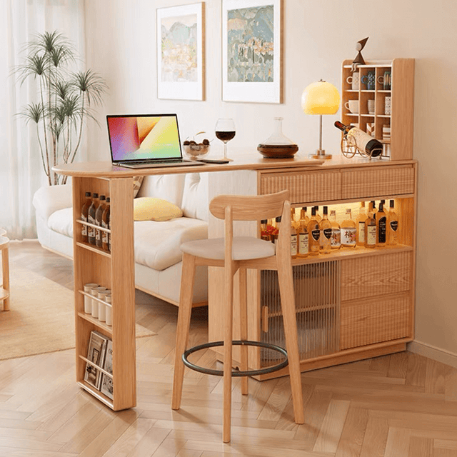 Retractable Wooden Bar Table with Storage & Drawers – CharmyDecor