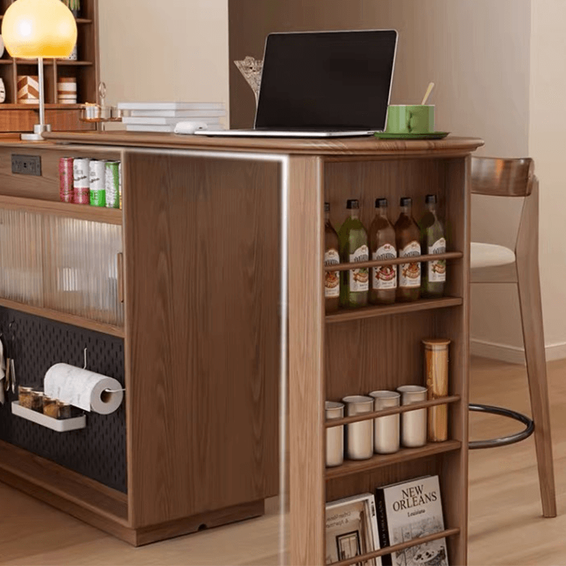 Retractable Wooden Bar Table with Storage & Drawers – CharmyDecor