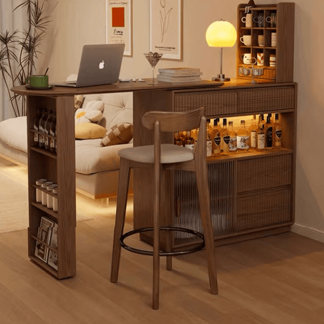 Retractable Wooden Bar Table with Storage & Drawers – CharmyDecor