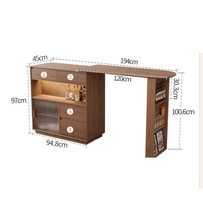 Retractable Wooden Bar Table with Storage & Drawers – CharmyDecor